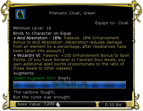 Item:Prismatic Cloak, Green (level 18) - DDO wiki
