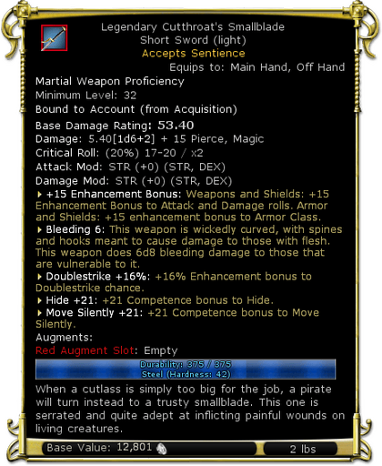 Item:Legendary Cutthroat's Smallblade (level 32) - DDO wiki