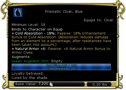 Item:Prismatic Cloak, Blue (level 18) - DDO wiki